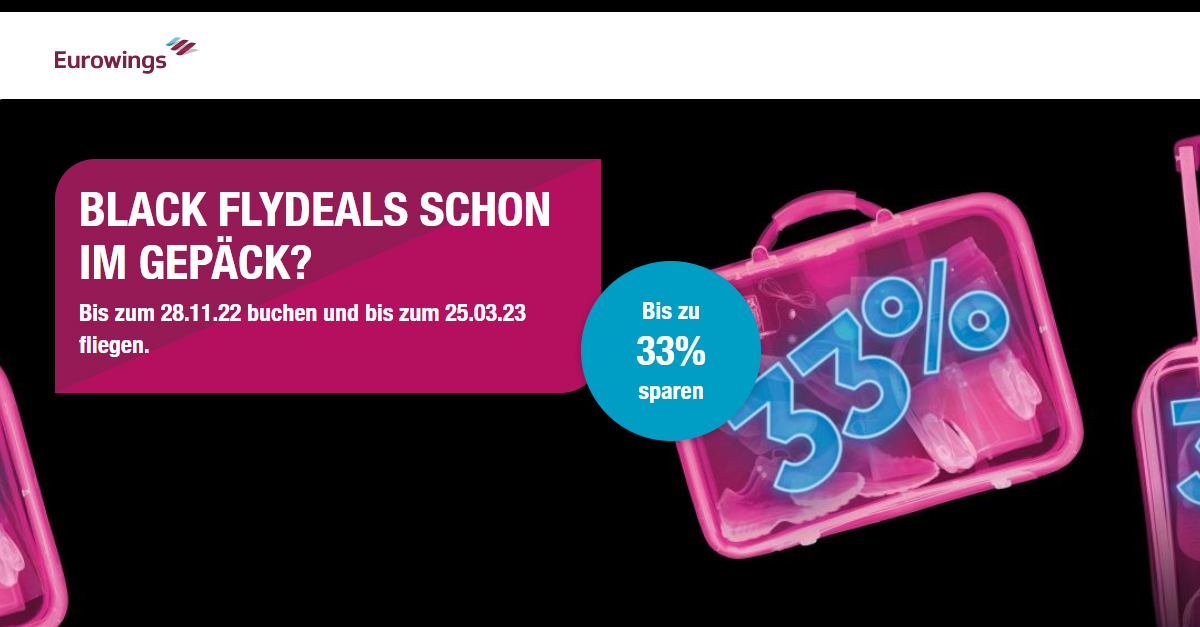 Bis zu 33% Rabatt auf Flüge mit den Eurowings Black Flydeals » BlackFriday.de
