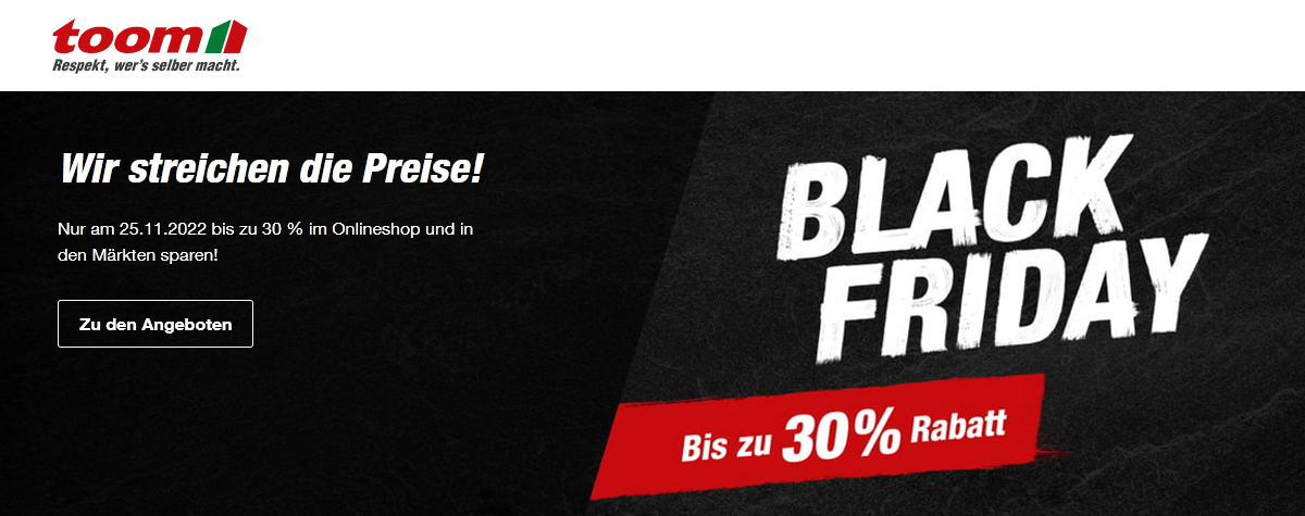 toom streicht die Preise – Nur heute bis zu 30% Rabatt » BlackFriday.de